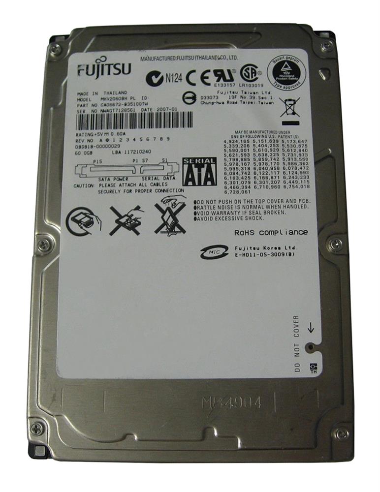 CA06672-B35100TW Fujitsu 60GB SATA 1.5 Gbps Hard Drive
