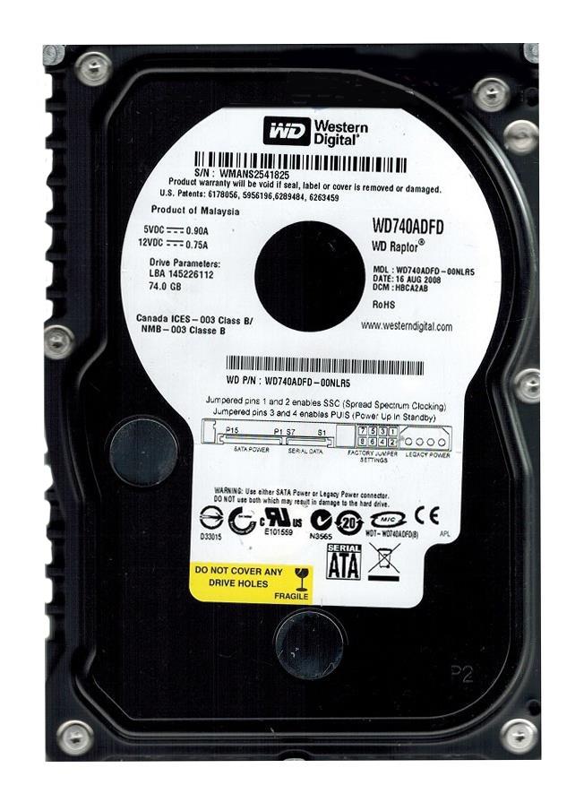 WD740ADFD-00NLR5 Western Digital Raptor 74GB SATA 1.5 Gbps Hard Drive